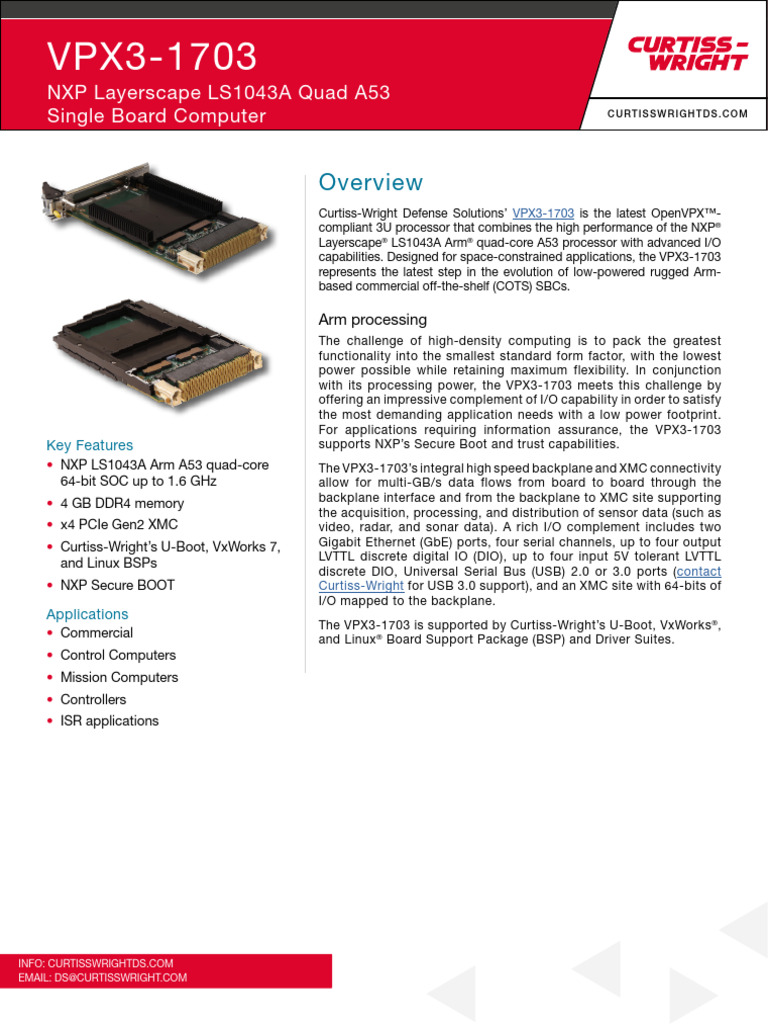 VPX3 1703 NXP Layerscape Quad Single Board Computer Product Sheet - 1 | PDF | Flash Memory ...