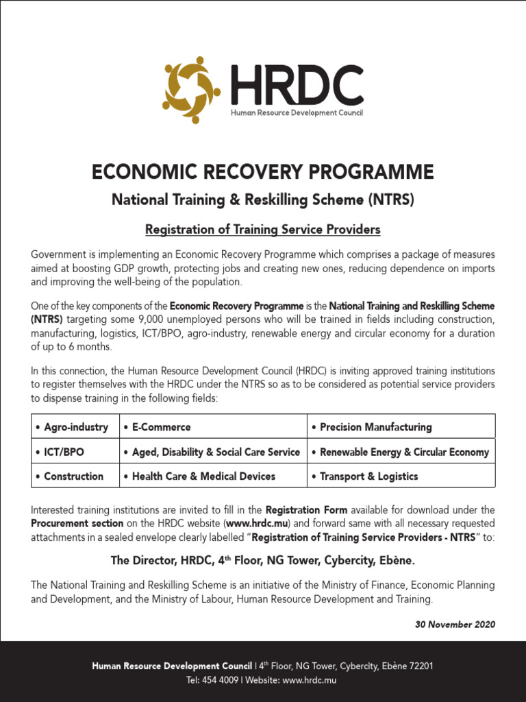 NTRS Advert For Registration of Training Service Providers | PDF