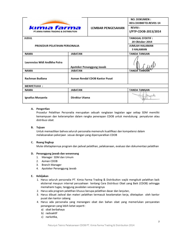 Cdob - Revisi 2014 - 102014 - 003 - Prosedur Pelatihan Personalia | PDF ...