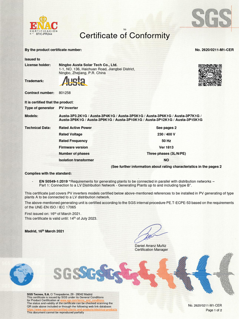 ATR Certificate for PV Inverters | PDF | Alternating Current | Power ...