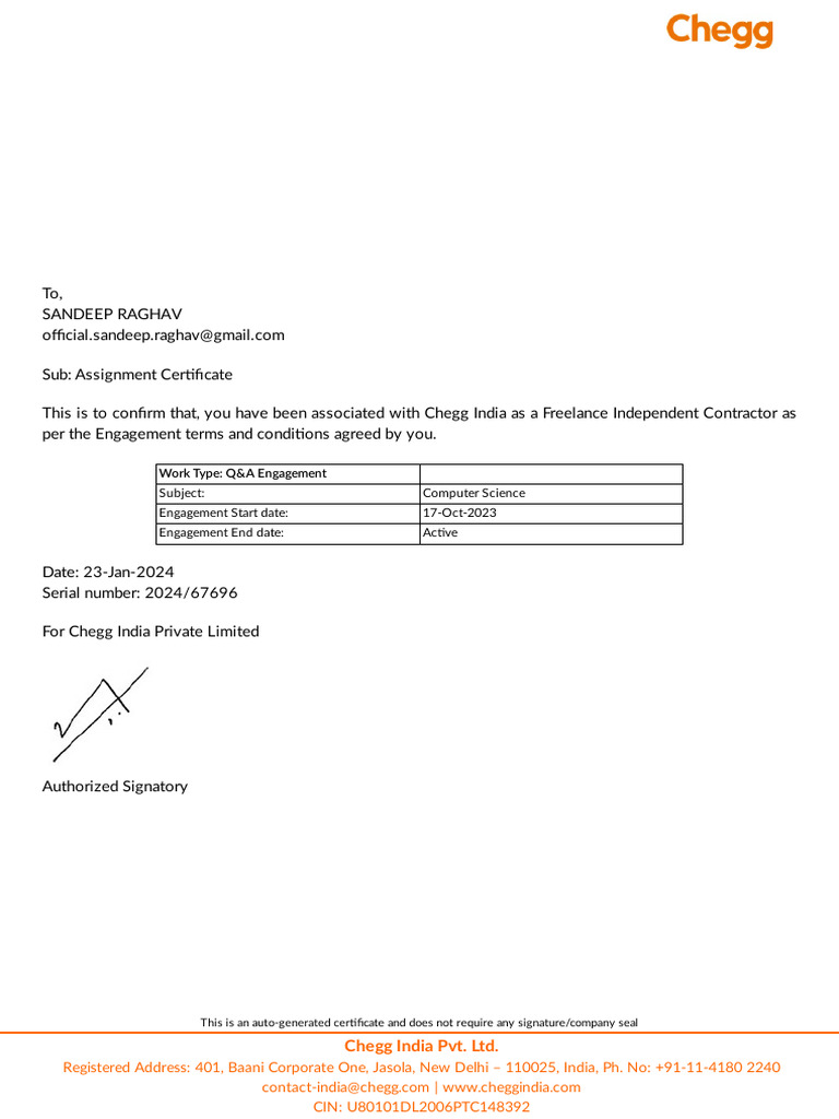 Assignment Certificate | PDF