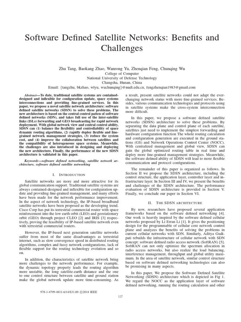 Software Defined Satellite Networks Benefits Pdf Computer Network Communications Satellite