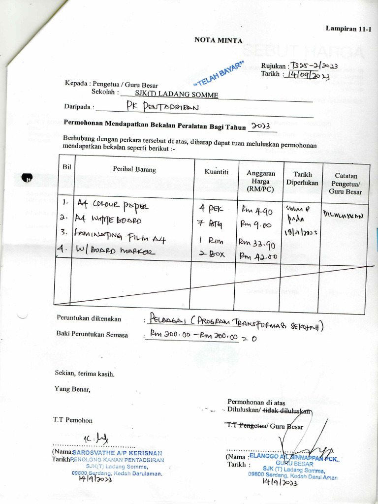 Nota Minta TS25 2023 | PDF