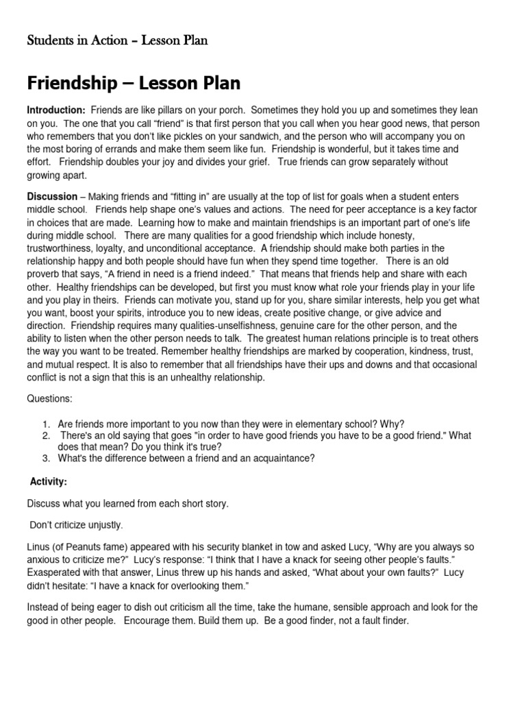 Friendship 1 | PDF | Friendship