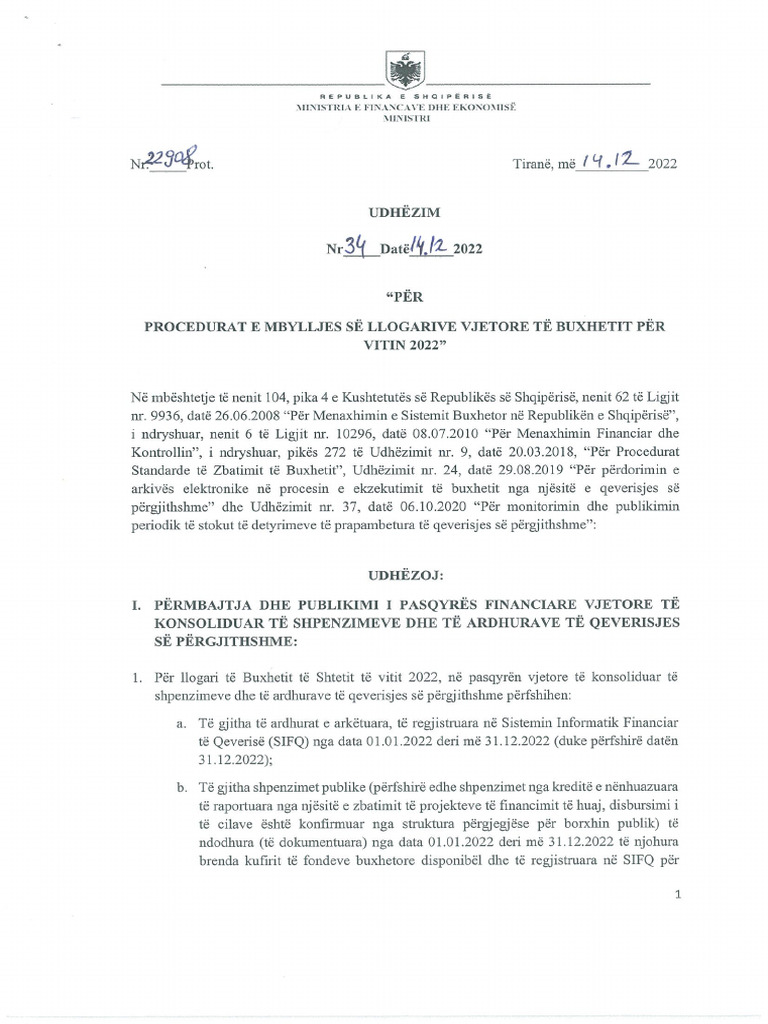 Udhëzim Për Procedurat e Mbylljes Llogarive Vjetore Të Buxhetit Për ...
