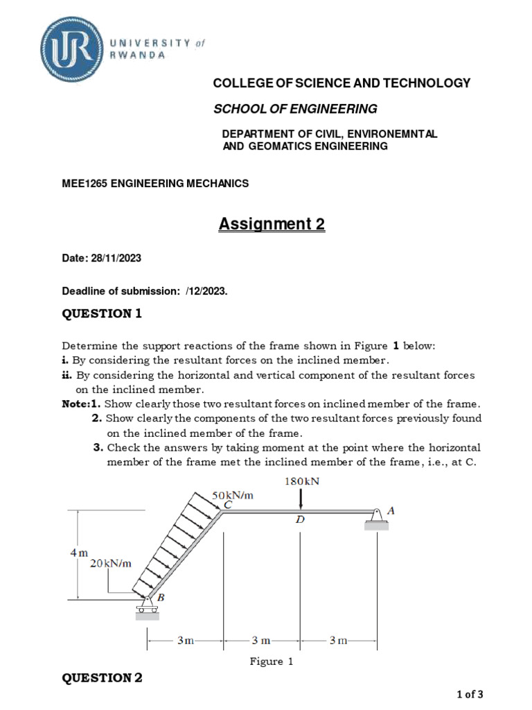 MEE 1265 Assignment 2 - Q | PDF | Truss | Force