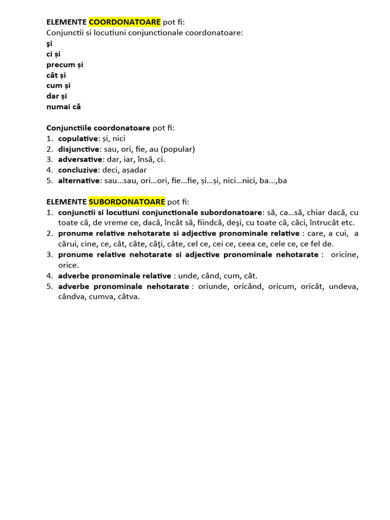 Conjunctii Coordonatoare & Subordonatoare | PDF