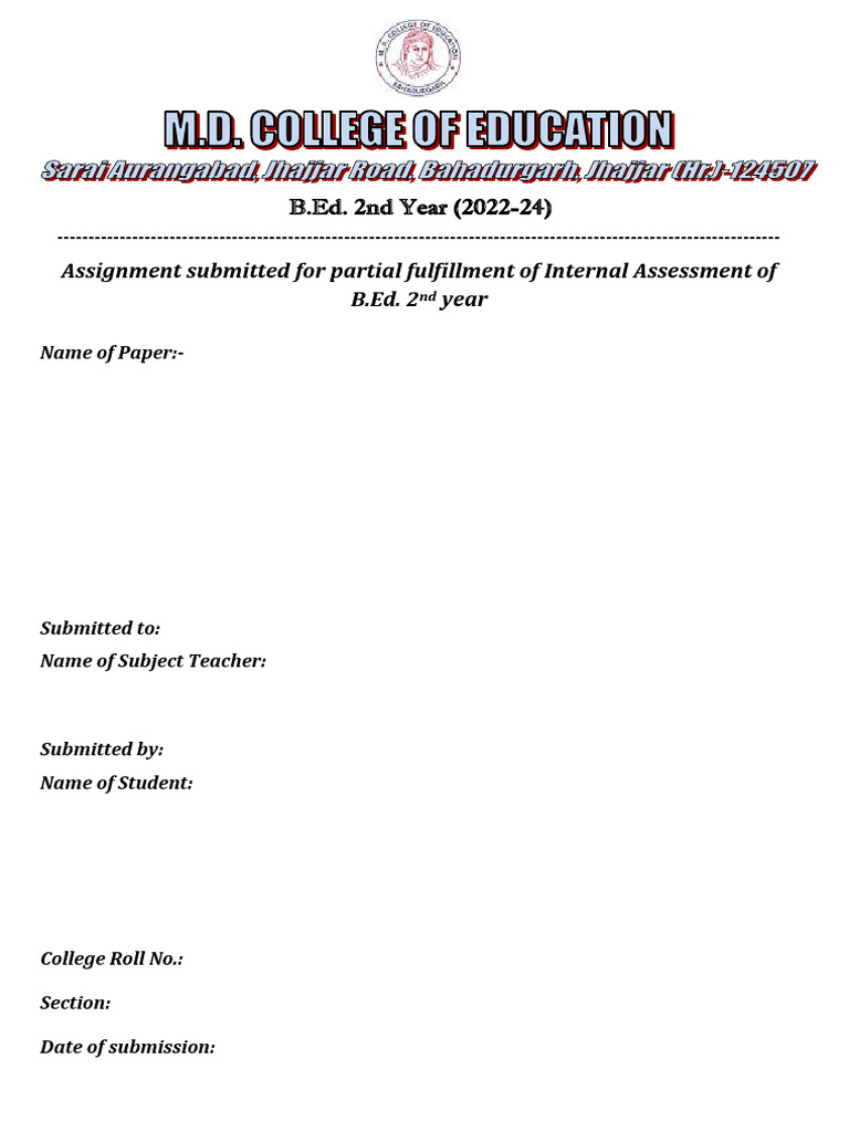 INTERNAL ASSIGNMENTS 2nd Year (2022-24) | PDF | Educational Assessment | Curriculum