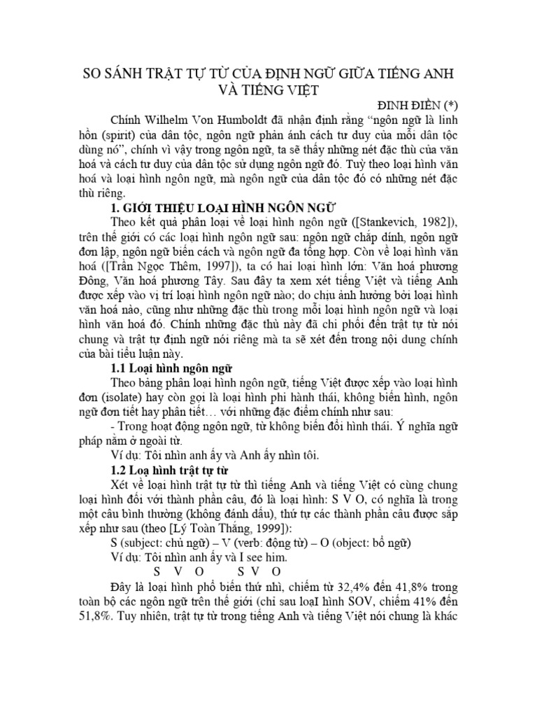 So Sanh Trat Tu Tu Cua Dinh Ngu Giua Tieng Anh Va Tieng Viet | PDF