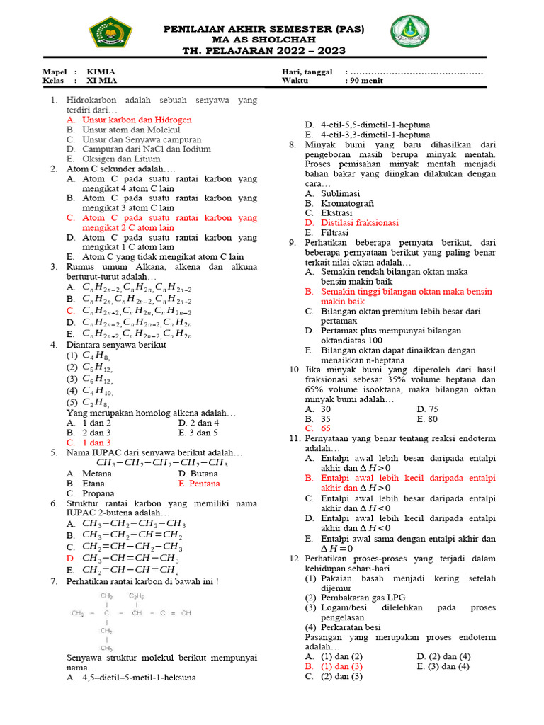 Soal Kimia XI | PDF | Sains & Matematika