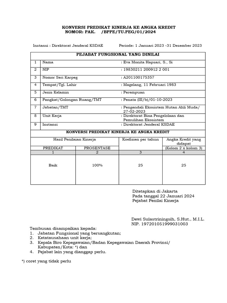 Konversi PAK Kinerja 2023 ke Angka Kredit | PDF
