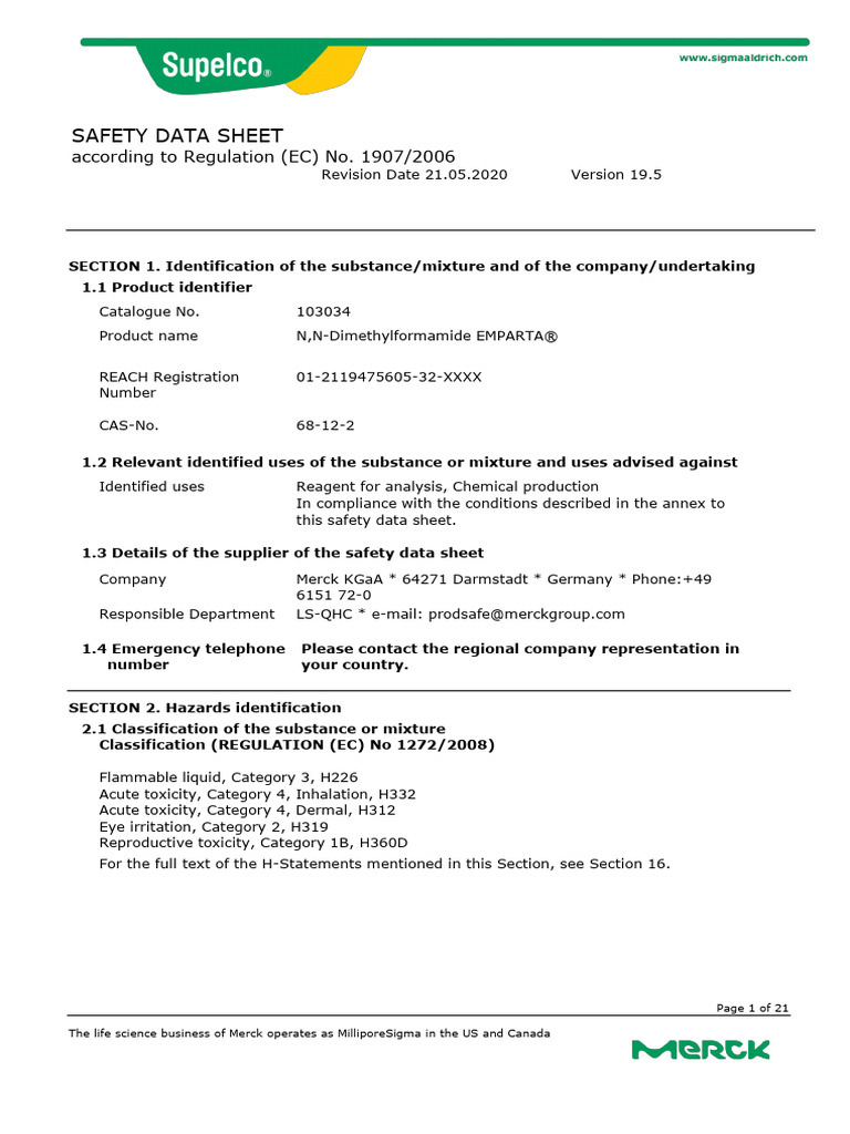 Dimethylformamide | PDF | Toxicity | Chemical Substances