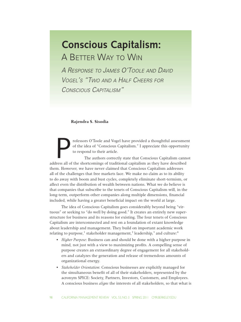 Conscious Capitalism | PDF | Capitalism | Employment