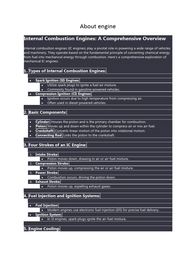 About Engine | PDF | Internal Combustion Engine | Piston
