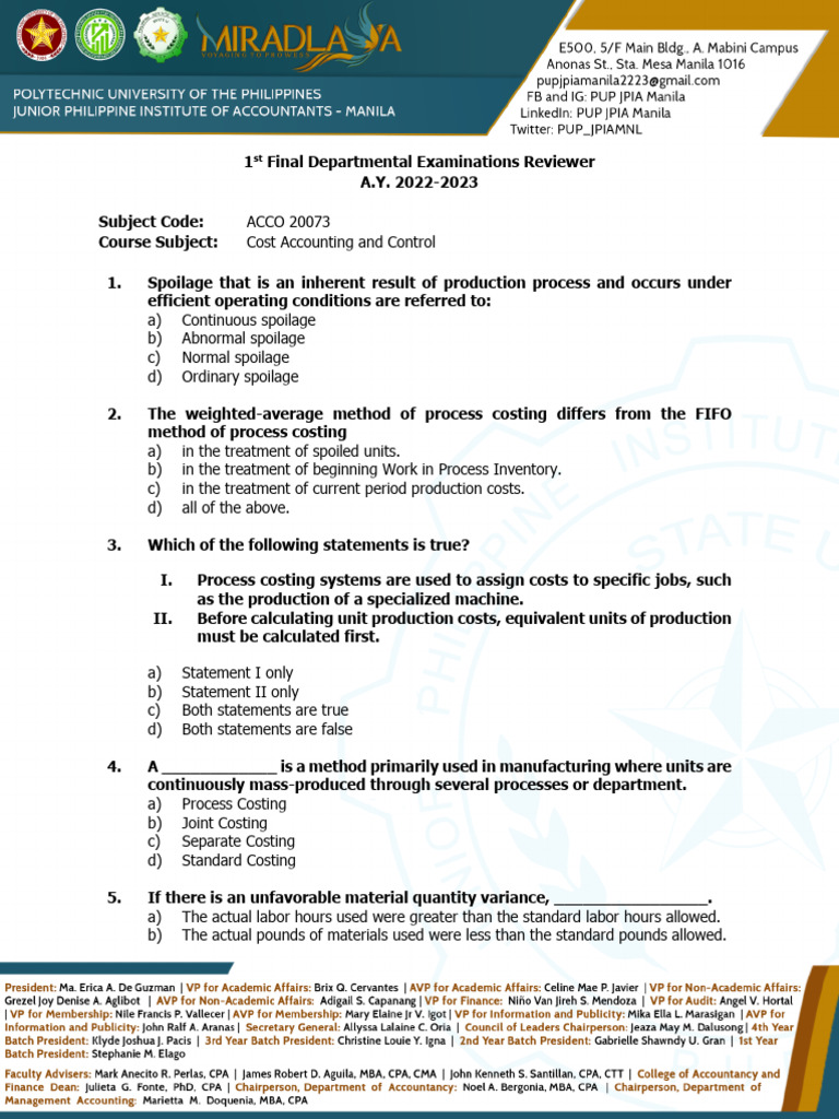 2ndyr - 1stF - Cost Accounting and Control - 2223 | PDF | Cost Of Goods Sold | Cost