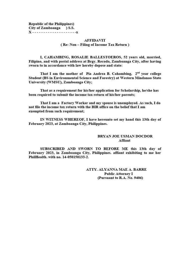 Ateneo Itr | PDF | Affidavit | Public Law