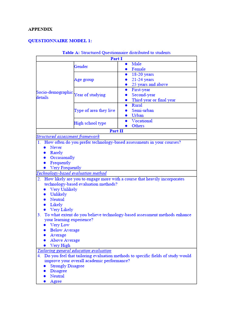 Questionnaire_ APPENDIX | PDF