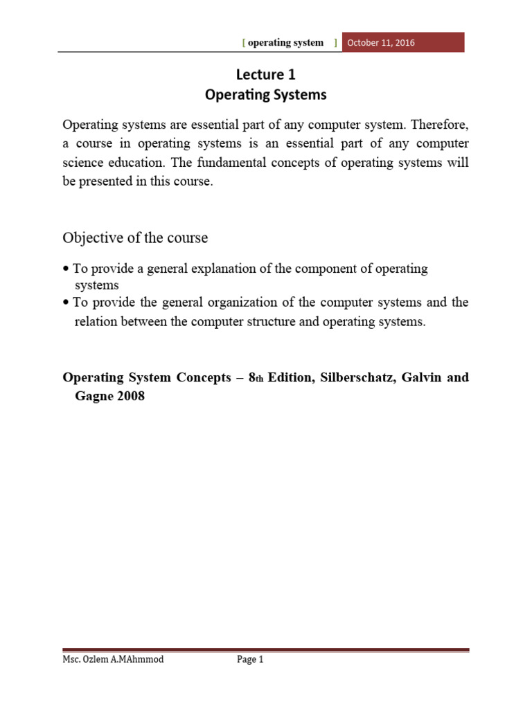 Lecture 1 Os | PDF | Operating System | Computer Program