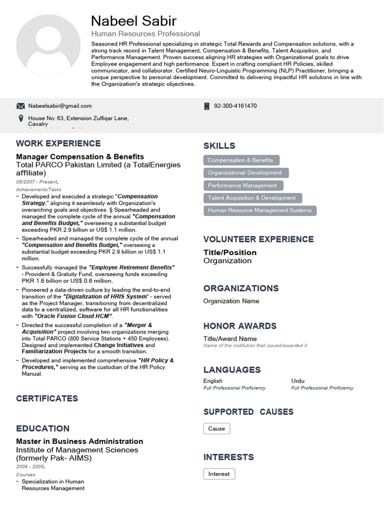 Nabeel's Resume | PDF | Human Resource Management | Business