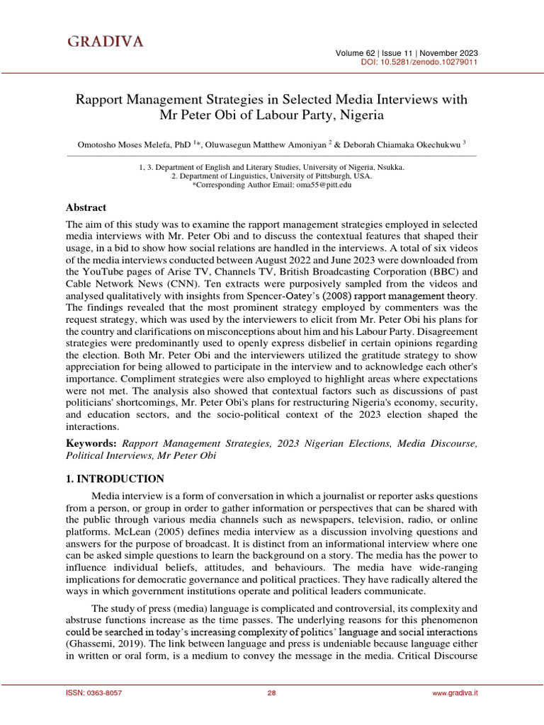 Rapport Management in Nigerian Media Interviews | PDF | Linguistics ...