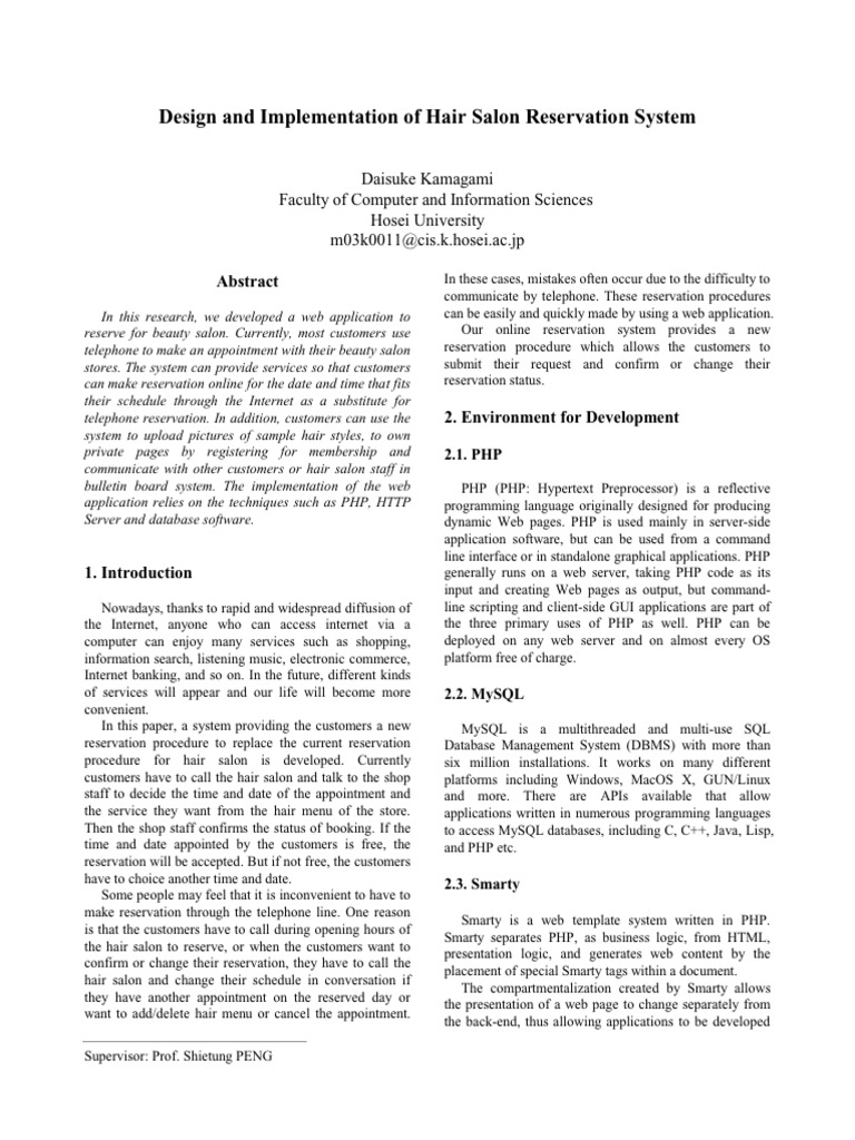Design and Implementation of Hair Salon Reservation System | PDF ... Design and Implementation of Hair Salon Reservation System | PDF ...