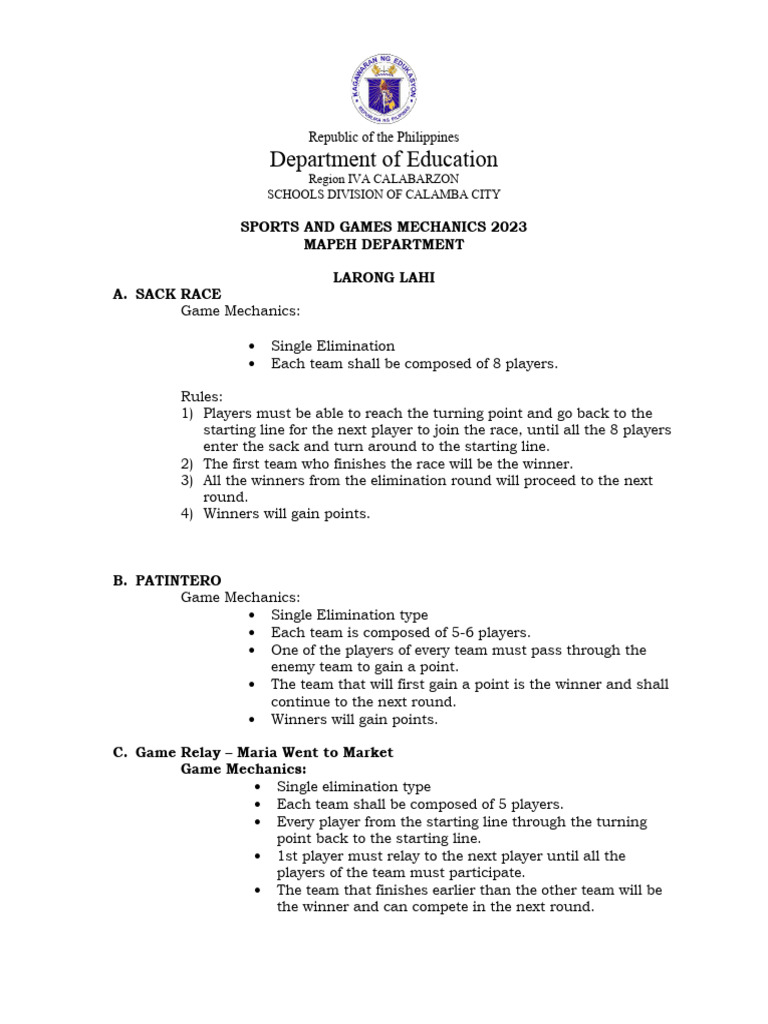 GAMES SPORTS MECHANICS Intramurals | PDF | Track And Field | Chess
