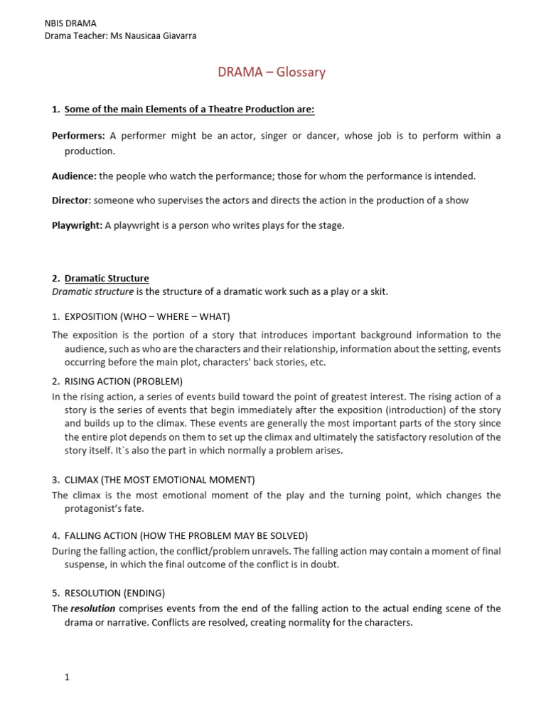 Drama Basic Concepts and Terms Y9 | PDF | Plot (Narrative)