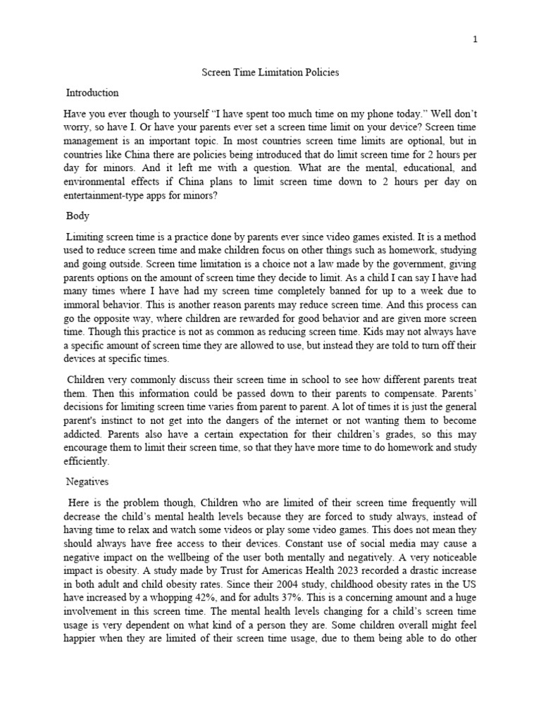 Screen Time Limitation Policies | PDF | Wellness | Lifestyle