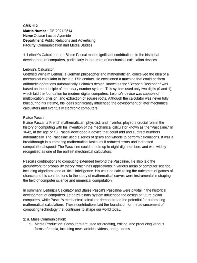 Cms 112 Assignment PDF | Download Free PDF | Mobile Device | Calculator