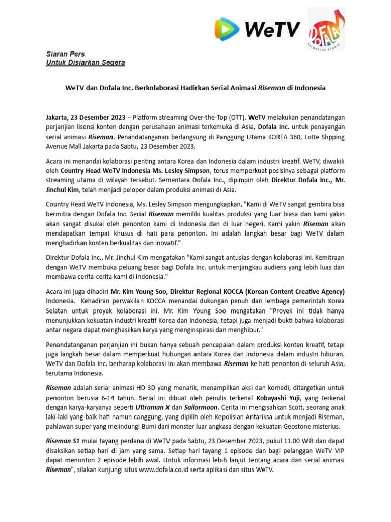 Press Release - WeTV Berkolaborasi Dengan Dofala Inc. Hadirkan Serial Animasi Riseman Di ...