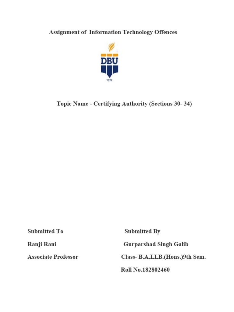 Assignment of Cyber Certifying Authority | PDF