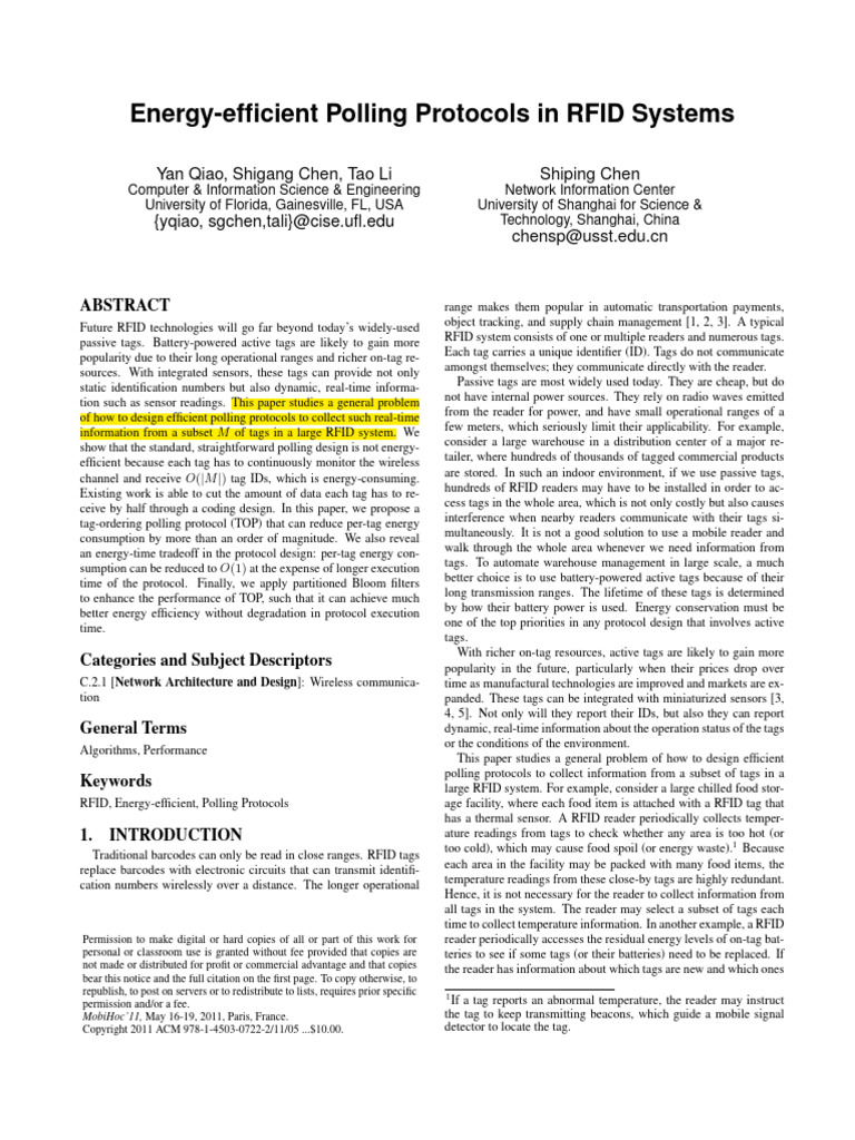 Qiao 2011 | PDF | Radio Frequency Identification | Efficient Energy Use