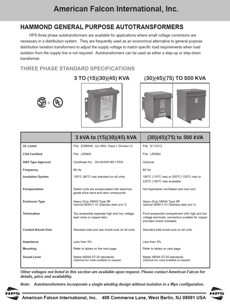 AFI-Hammond Autotransformers | PDF