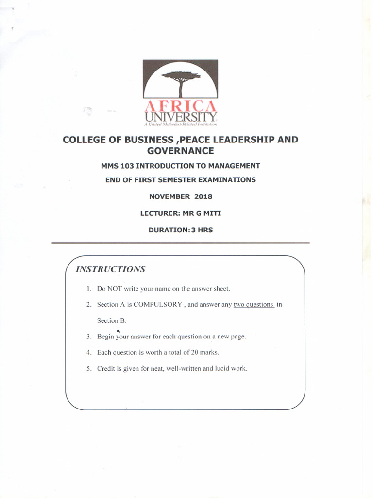 MMS 103 201811 Introduction To Management | PDF