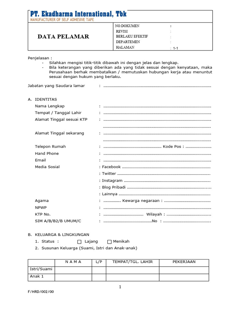 Form Data Pelamar-1 | PDF