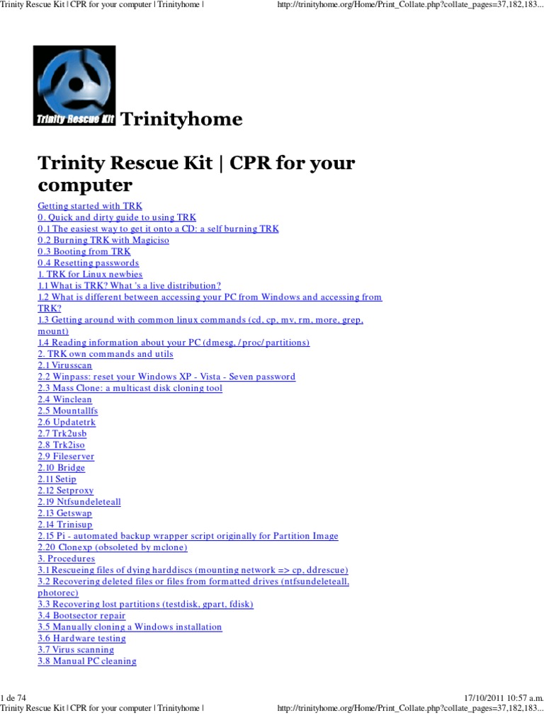 Trinity Rescue Kit - CPR For Your Computer - Trinity Home | PDF | File ...