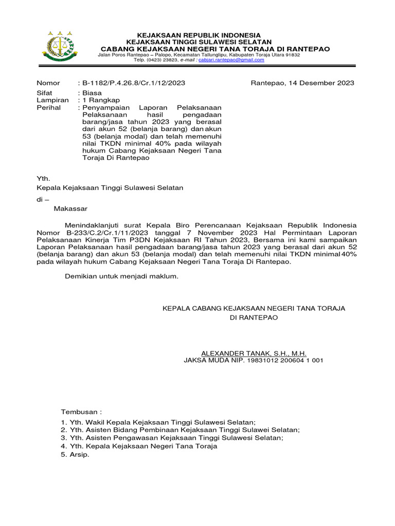 Penyampaian Laporan Pelaksanaan Kinerja Tim P3DN Kejaksaan RI Tahun ...