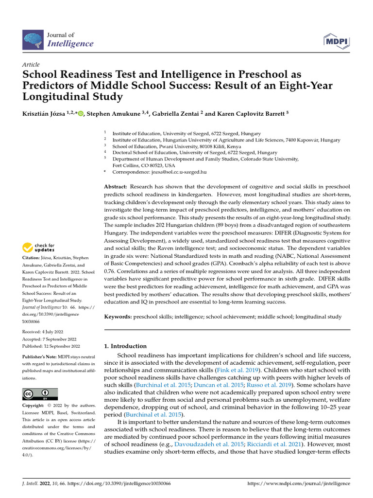 Jintelligence 10 00066 | PDF | Socioeconomic Status | Intelligence Quotient