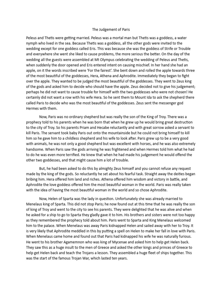 The Judgement of Paris | PDF | Paris (Mythology) | Helen Of Troy