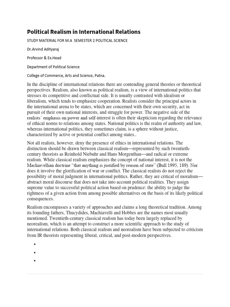 Political Realism in International Relations | PDF | International Relations | Political Science