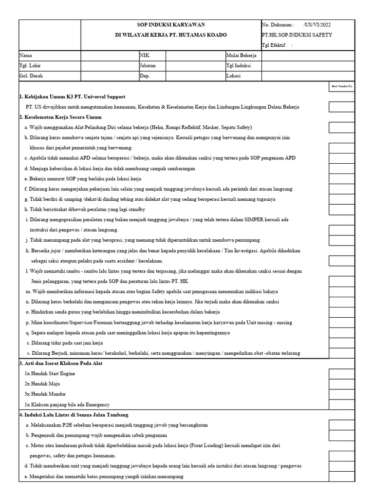 Form Safety Induction | PDF