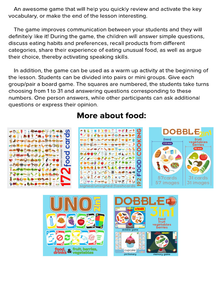 Food Board Game LanguageStuff VK | PDF