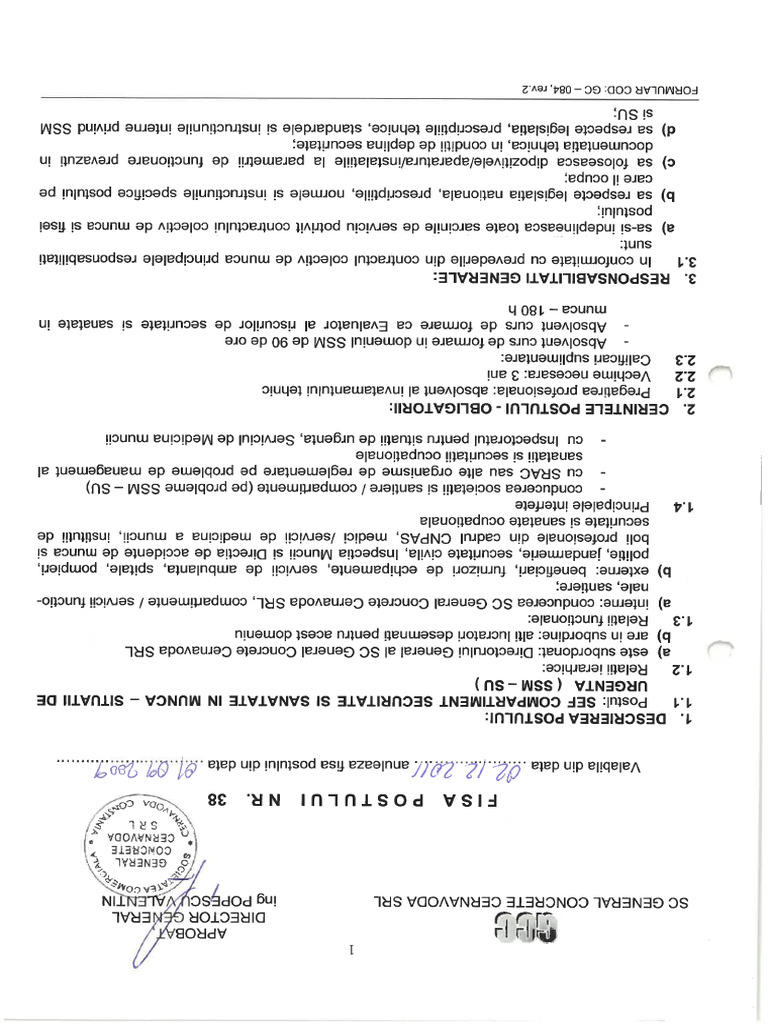 Fisa Post Sef Comp - SSM | PDF