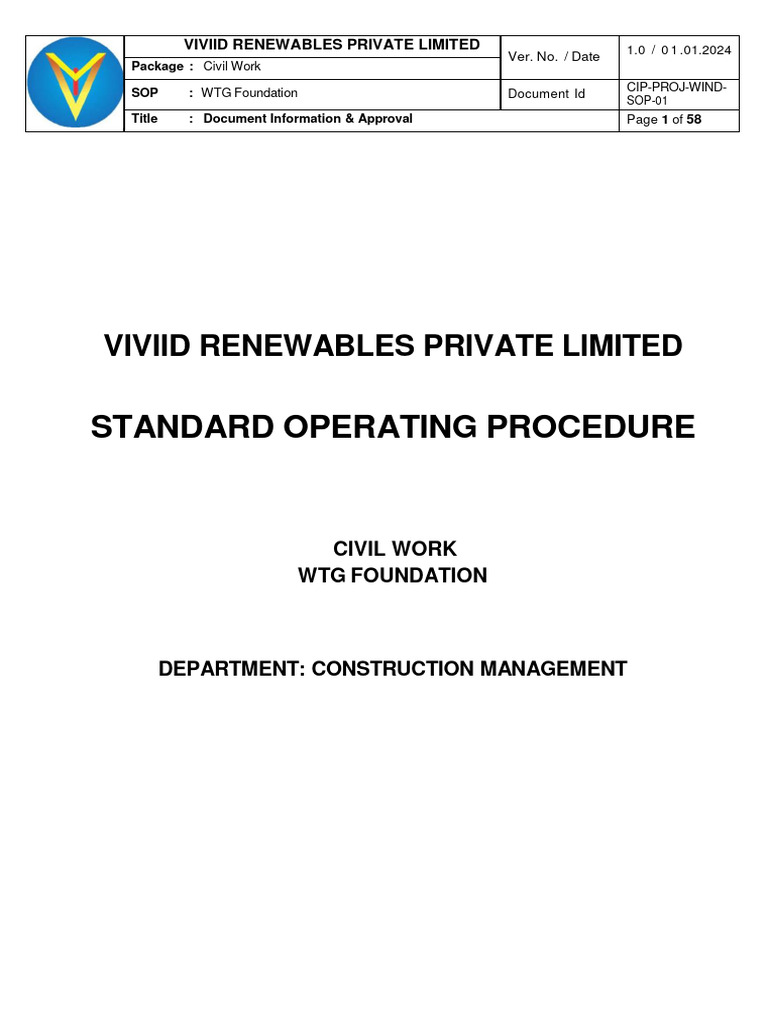 SOP Civil Work WTG Foundation | PDF | Concrete | Road