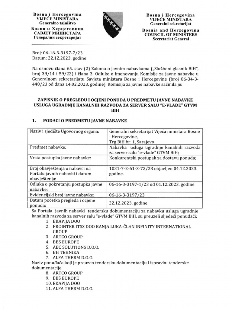 Zapisnik o Pregledu I Ocjeni Ponuda Sa Analitikom | PDF