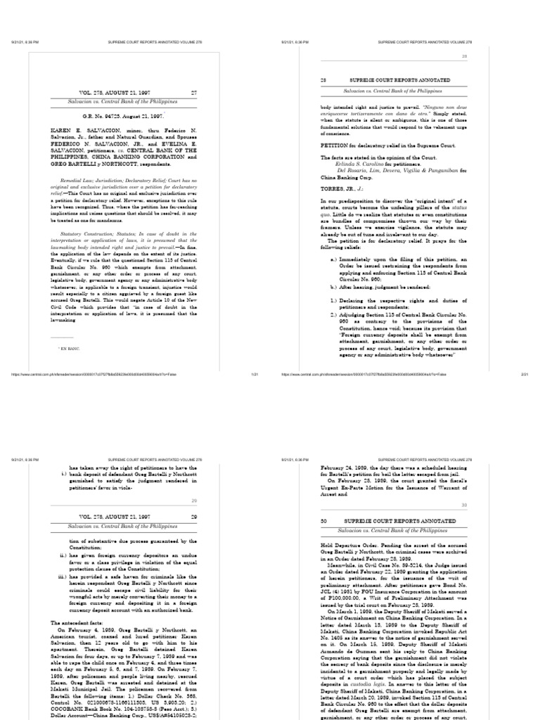 Salvacion vs. Central Bank | PDF | Lawsuit | Complaint