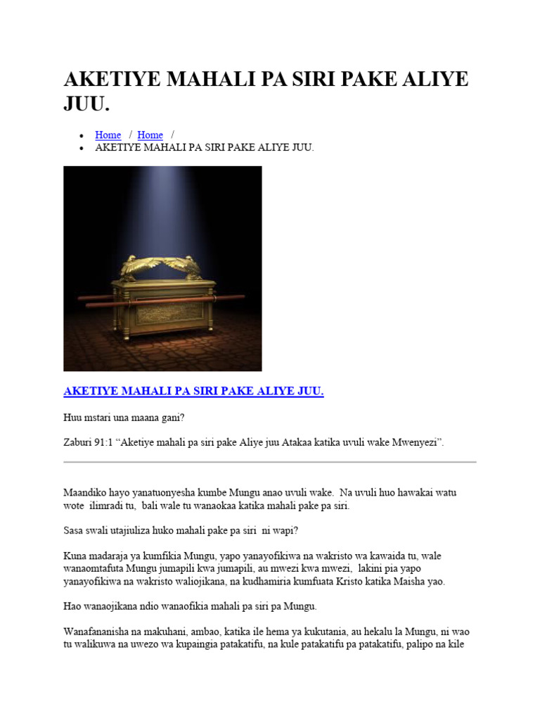 Aketiye Mahali Pa Siri Pake Aliye Juu | PDF