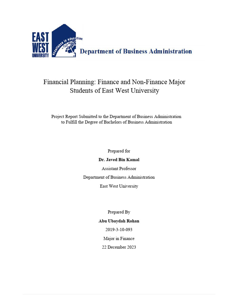 Project - Financial Planning | PDF | Finance & Money Management