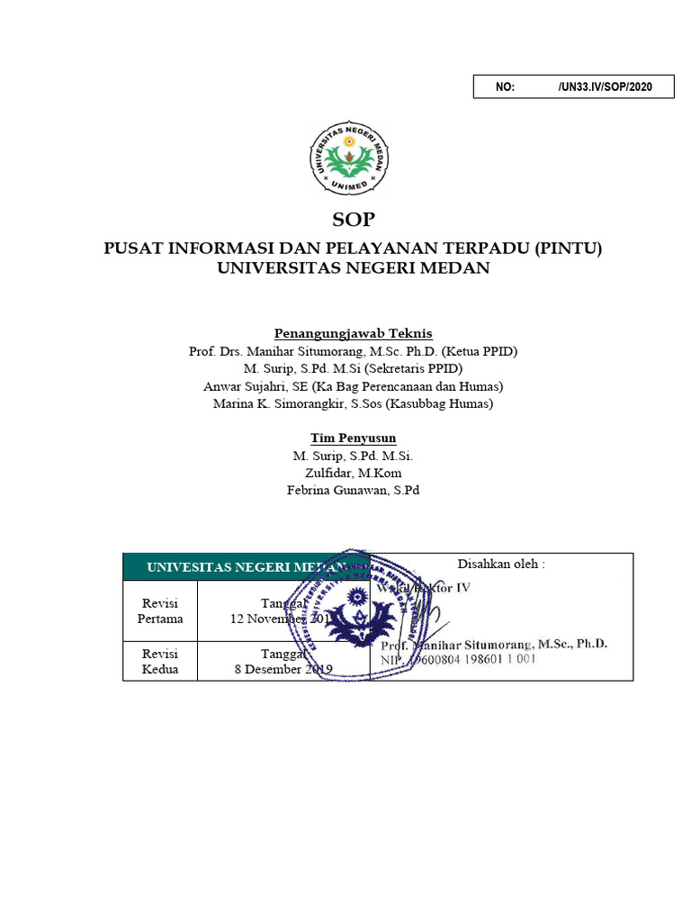 SOP-Pusat-Informasi-dan-Pelayanan-Terpadu Medan UNIVERSITAS NEGERI MEDAN | PDF | Karier ...