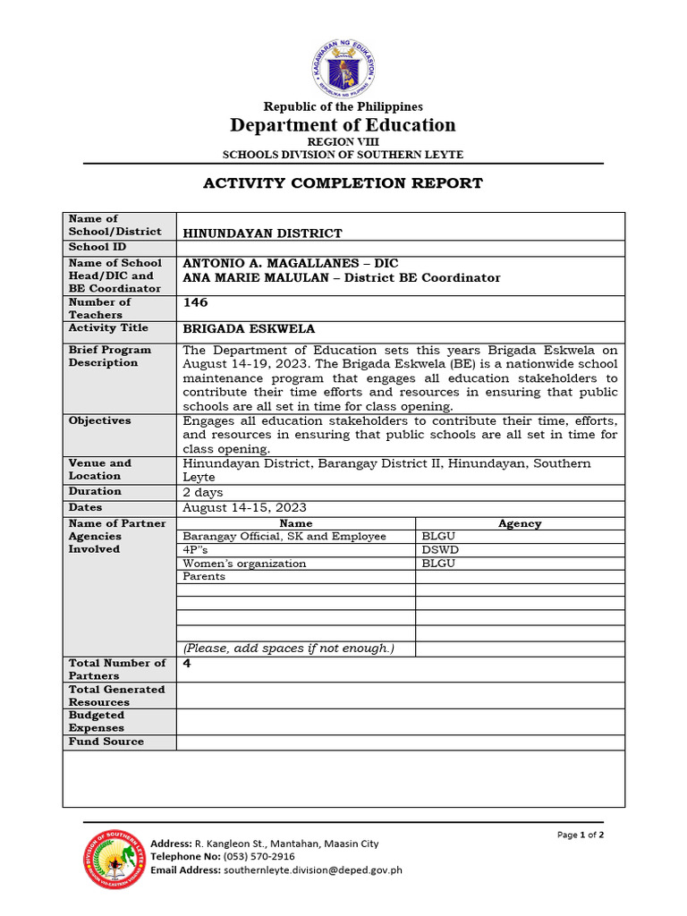 ACR TEMPLATE BE Activities | PDF